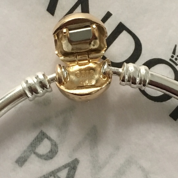 Pandora | Jewelry | Pandora Sterling Silver W 4k Gold Clasp Bangle ...
